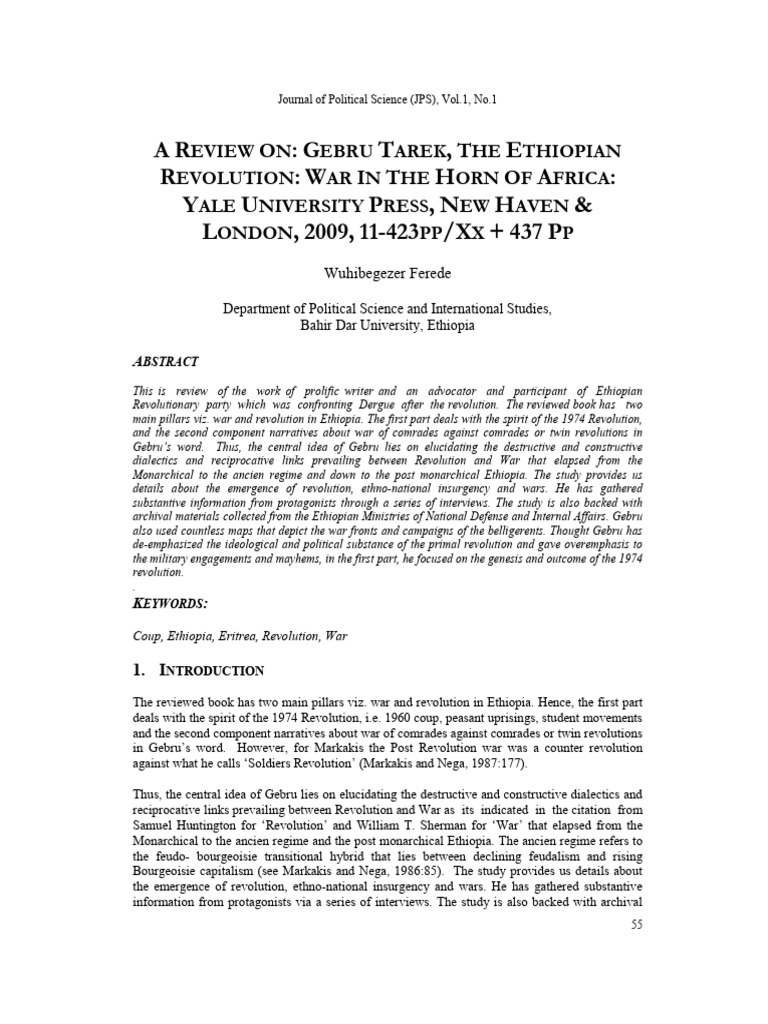 A Review On: Gebru Tarek, The Ethiopian Revolution: War in The Horn of ...
