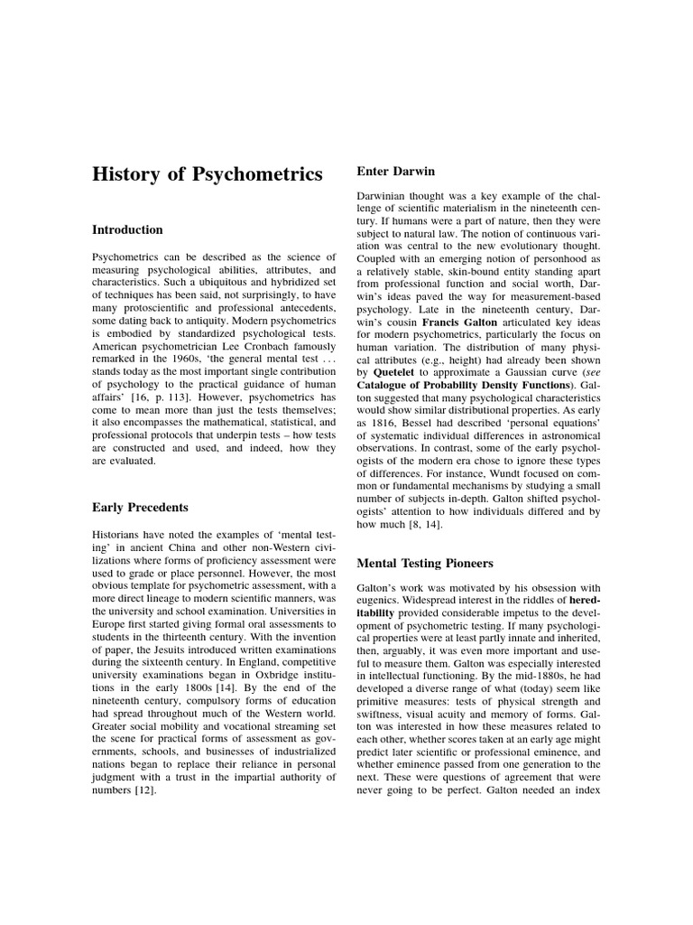 Timeline of Psychometrics History | PDF | Psychometrics | Intelligence ...
