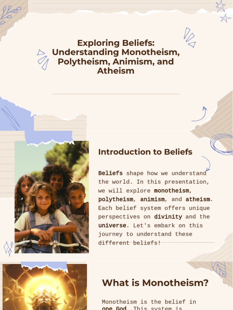 Exploring Beliefs Understanding Monotheism Polytheism Animism and Atheism | PDF | Polytheism ...