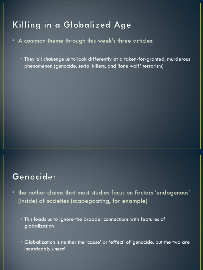 Understanding Violence in Globalization | PDF | Serial Killer | Genocides