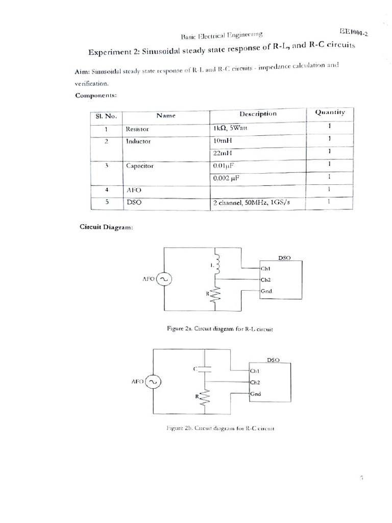 Experiment 2 Sinusoidal Steady State Response of R-L, and R-C Circuits | PDF | Electrical ...