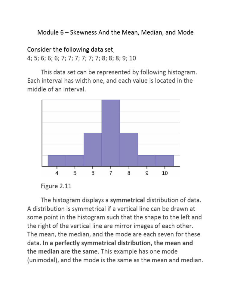 Module 06 Skewness and The Mean, Median and Mode | PDF | Skewness | Mode (Statistics)