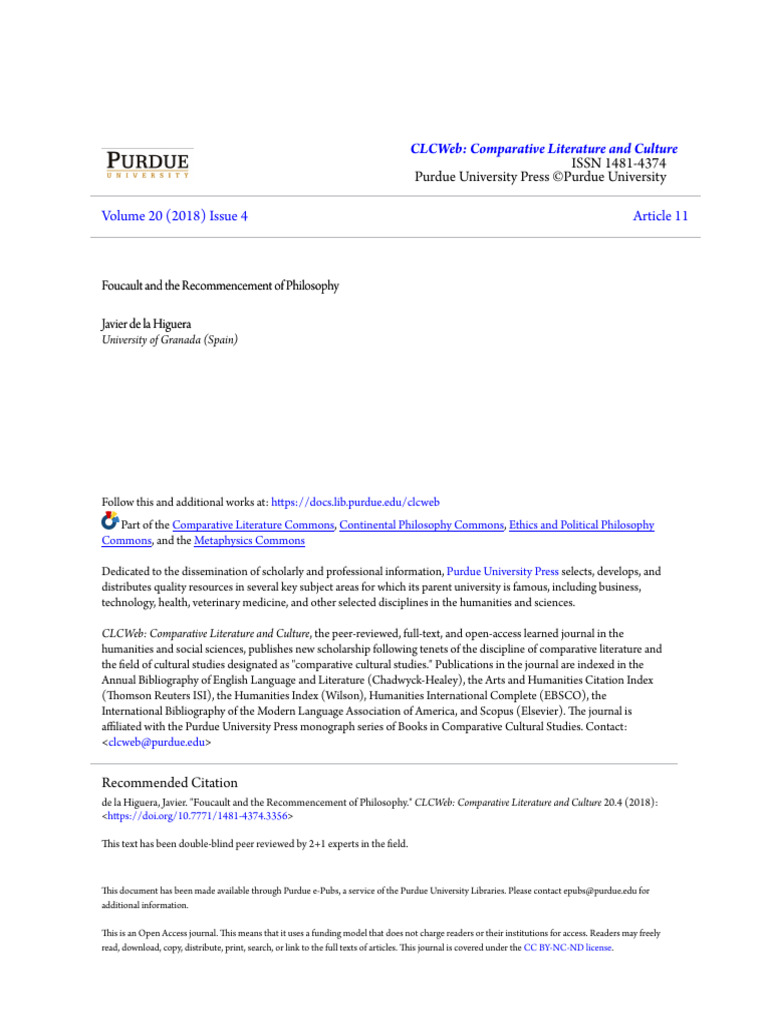 De La Higuera, Foucault and The Recommencement of Philosophy | PDF ...