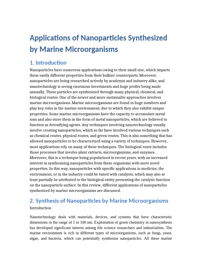 Applications of Nanoparticles Synthesized by Marine Microorganisms | PDF | Catalysis | Medical ...