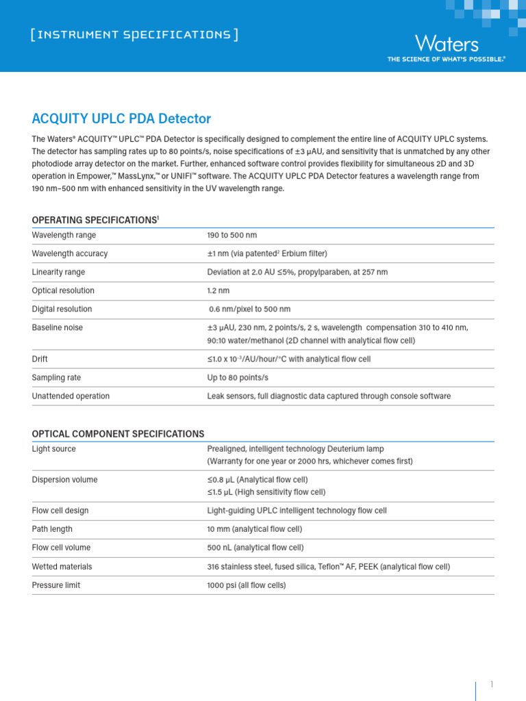 ACQUITY UPLC PDA Detector | PDF | High Performance Liquid ...