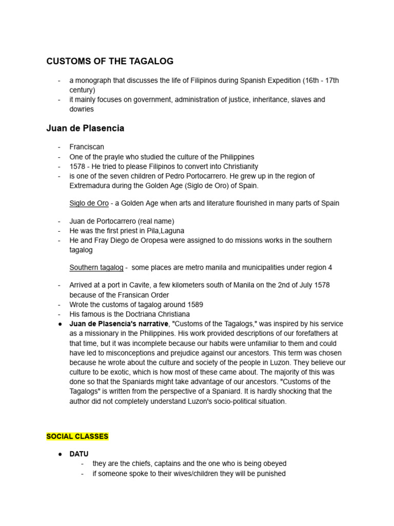 CUSTOMS OF THE TAGALOG COT Group 2 | PDF