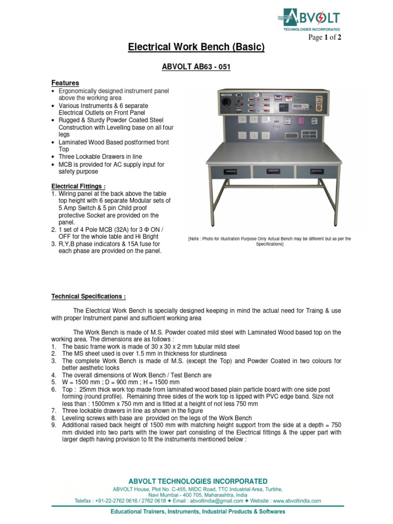 01a - AB63 - 051 - Electrical Work Bench - Basic | PDF | Alternating ...
