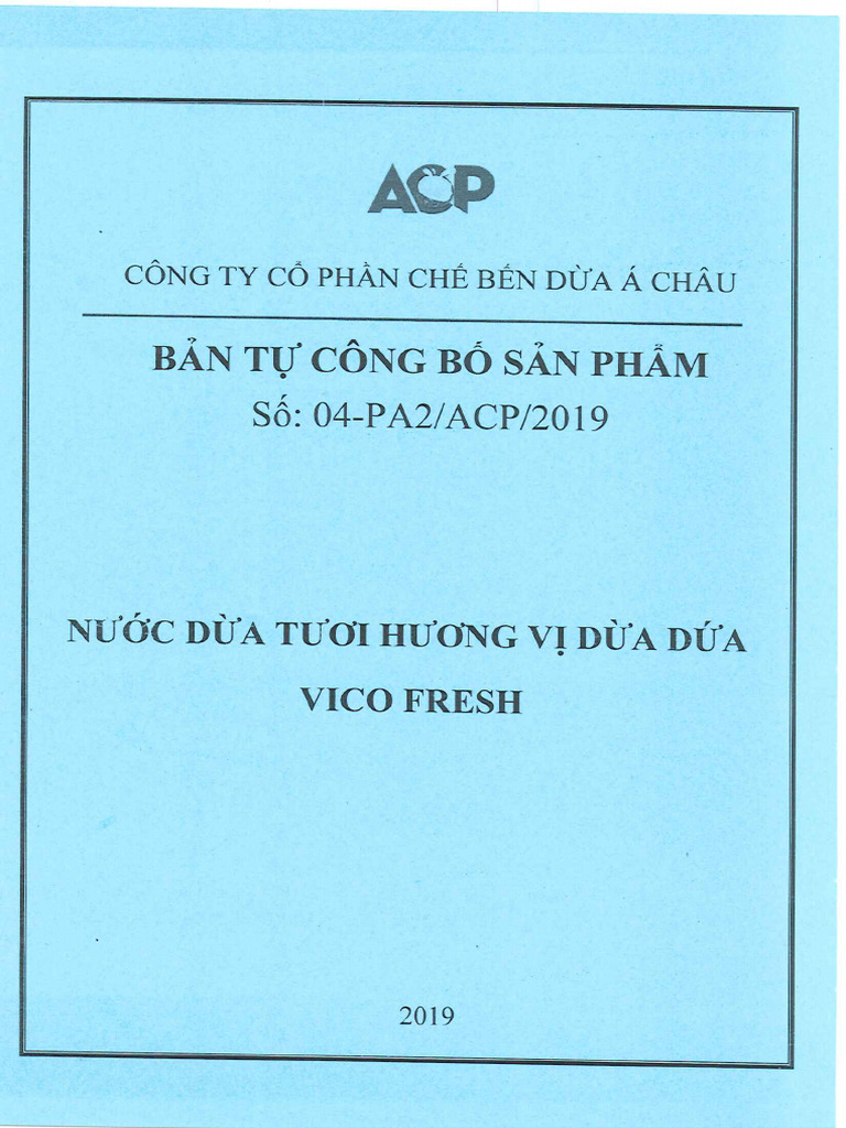 HSCB-NƯỚC DỪA TƯƠI HƯƠNG VỊ DỪA DỨA VICO FRESH | PDF