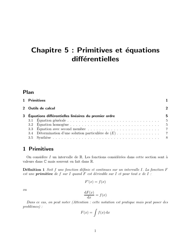 Chapitre 5 - Primitives Et Équations Différentielles. | PDF | Équations ...