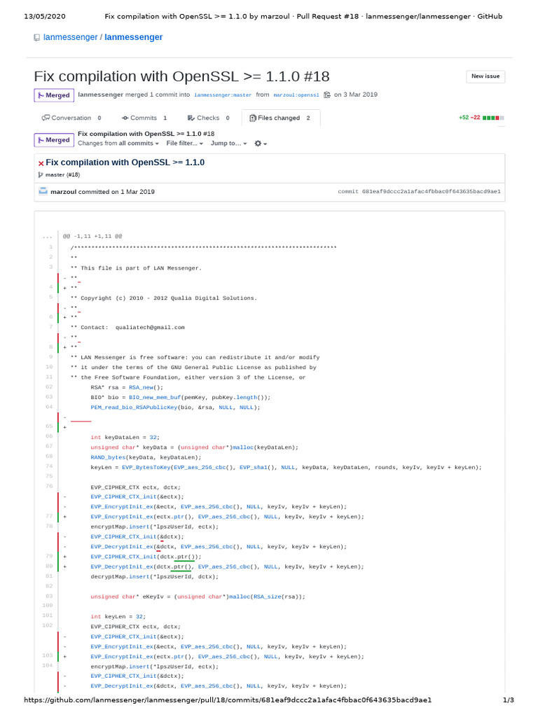 Fix Compilation With OpenSSL - 1.1.0 by Marzoul Pull Request #18 Lanmessenger - Lanmessenger ...