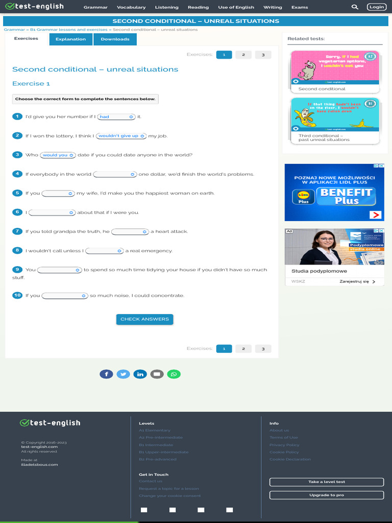 Second Conditional – Unreal Situations - Test-English | PDF