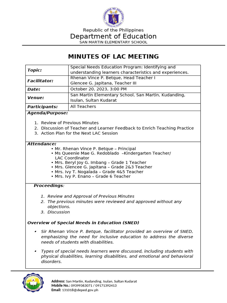 Slac Minutes Sned | PDF | Individualized Education Program | Inclusion ...