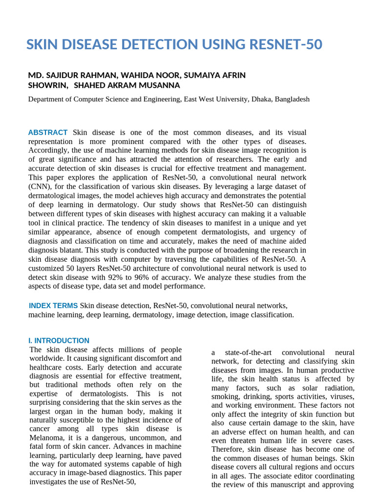 Draft Skin Disease Detection Using ResNet-50 | PDF | Deep Learning ...
