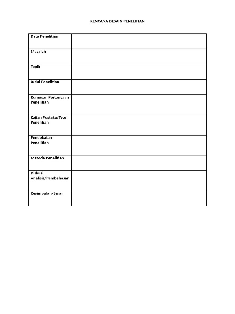 Template Rencana Penelitian RMD - Research Method Design | PDF