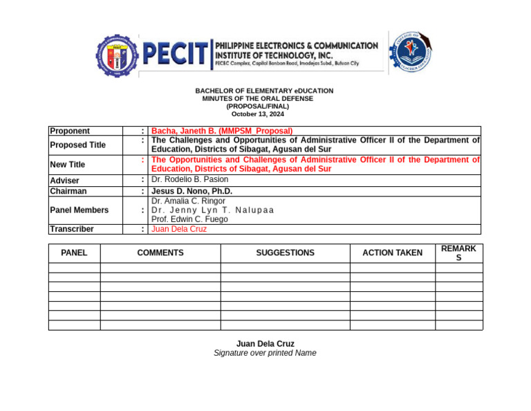 Elementary Ed Oral Defense Minutes | PDF