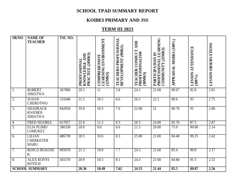 School Tpad Summary Report | PDF
