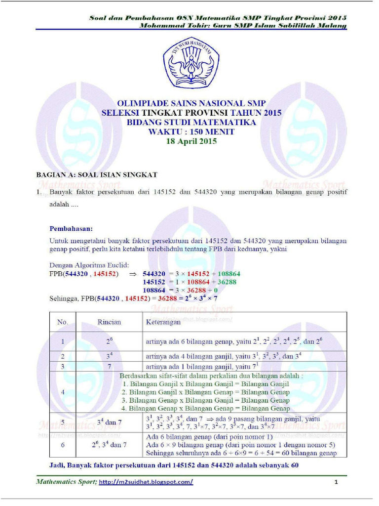 SMP Matematika OSP 2015 Solusi | PDF