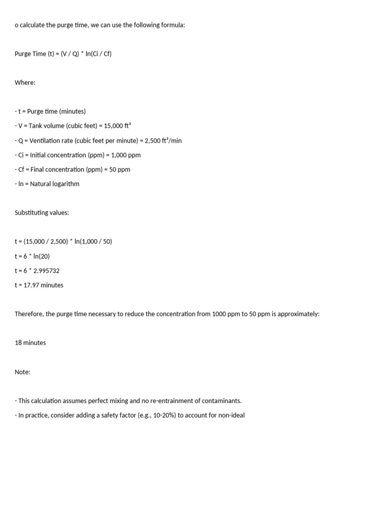 Ventilation Calculation To The Purge Time | PDF