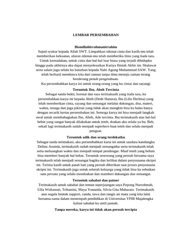 LEMBAR PERSEMBAHAN, 1 Lembar | PDF