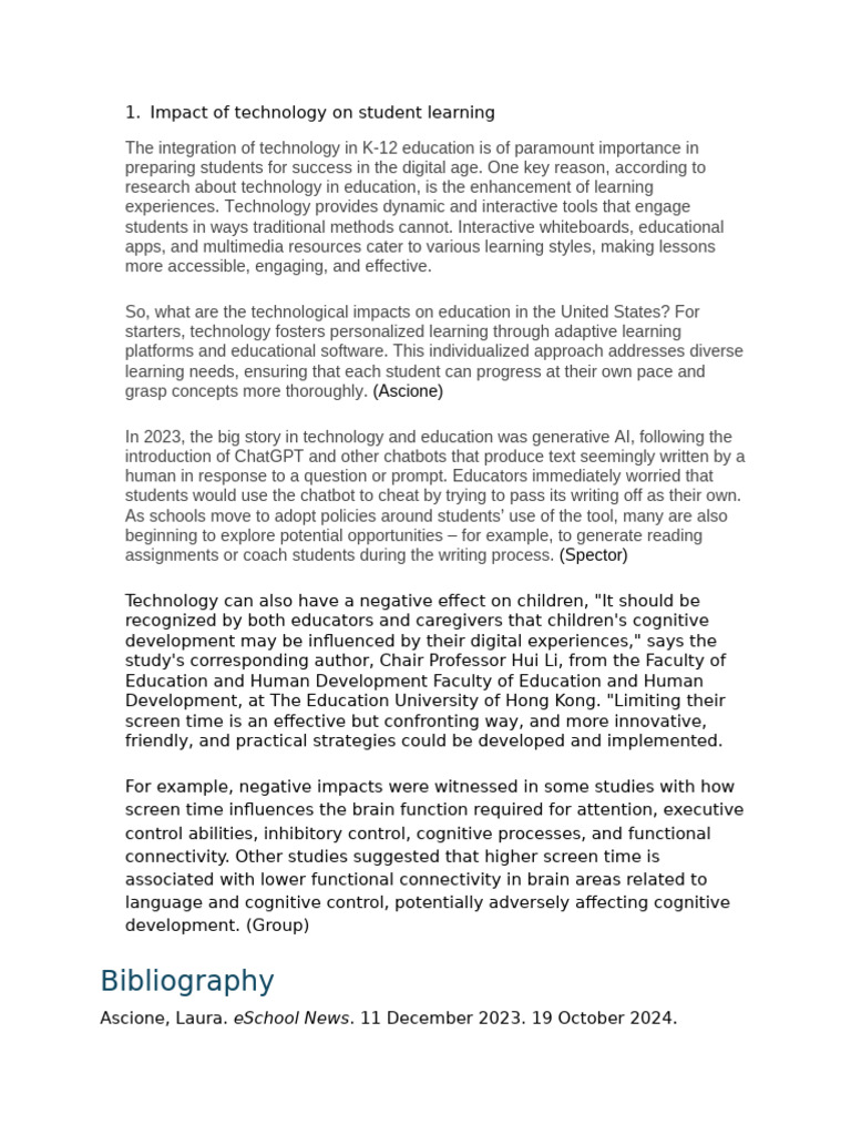 Impact of Technology On Student Learning | PDF | Learning | Cognitive ...