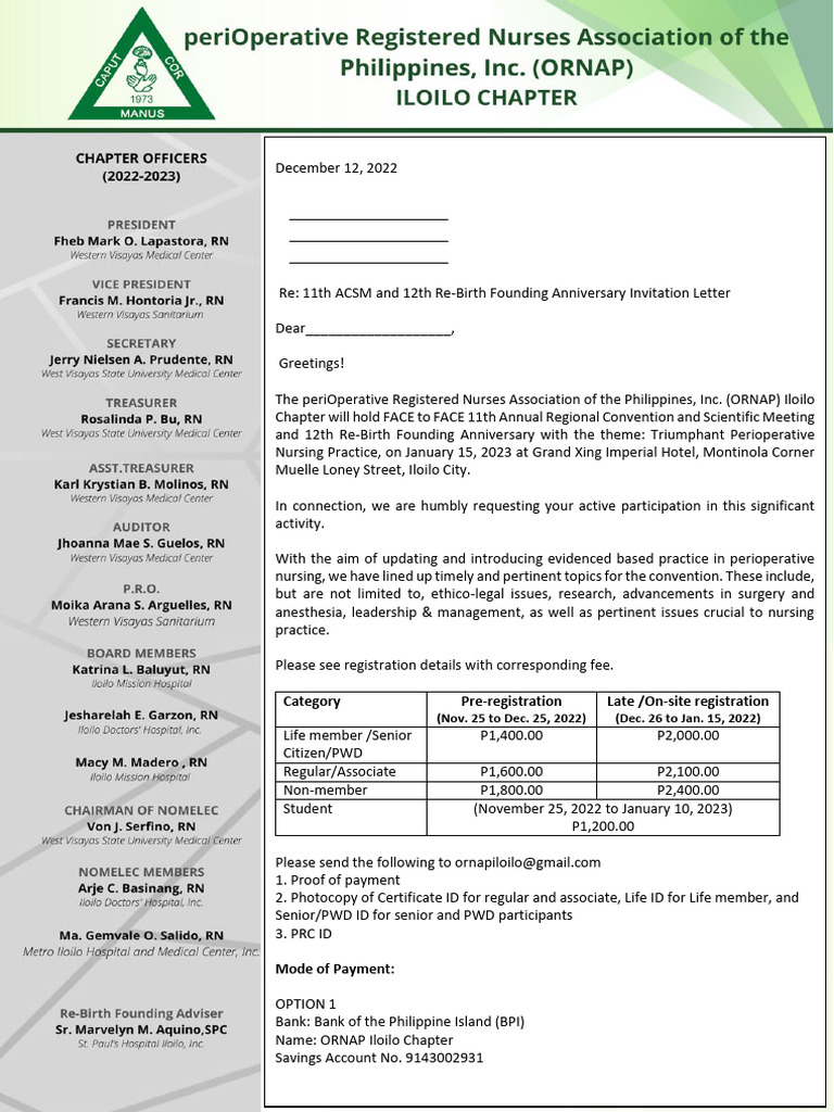 ORNAP Iloilo 11th Annual Convention Invite | PDF | Finance & Money ...