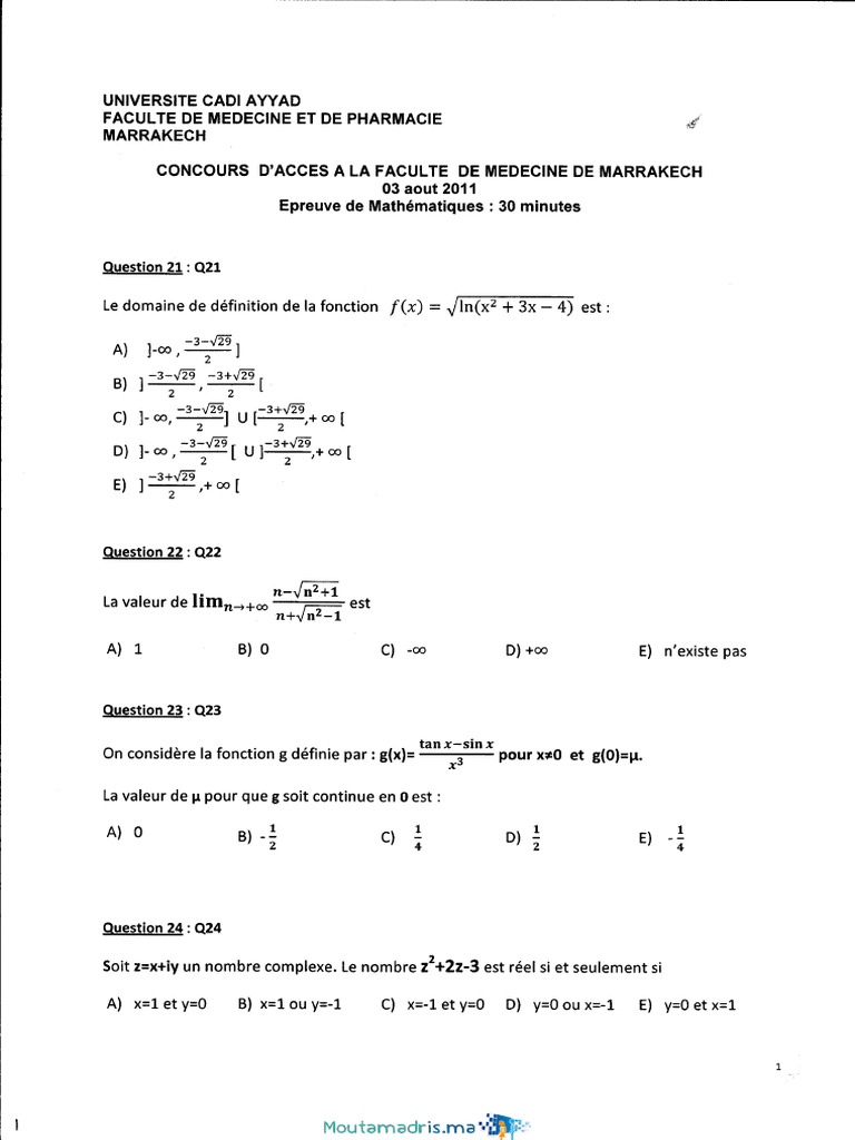 Exemple Concours FMP Marrakech 2011 | PDF