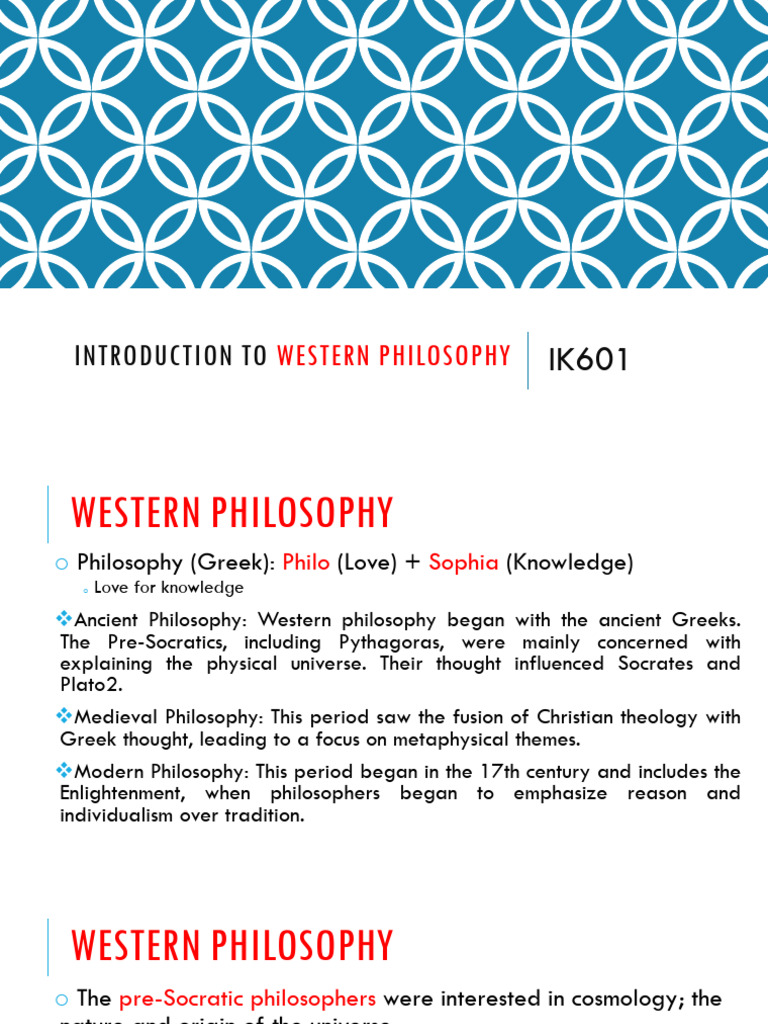 IK601 - 1 - Introduction - Western-Philosophy | PDF | Western ...