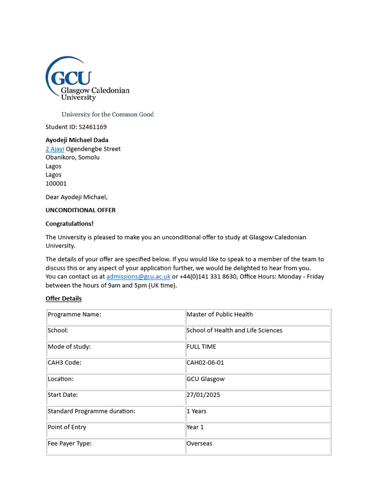 GCU Offer Letter-1 | PDF | Payments | Banks
