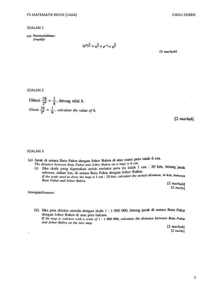 f3 Maths Revisi Uasa | PDF