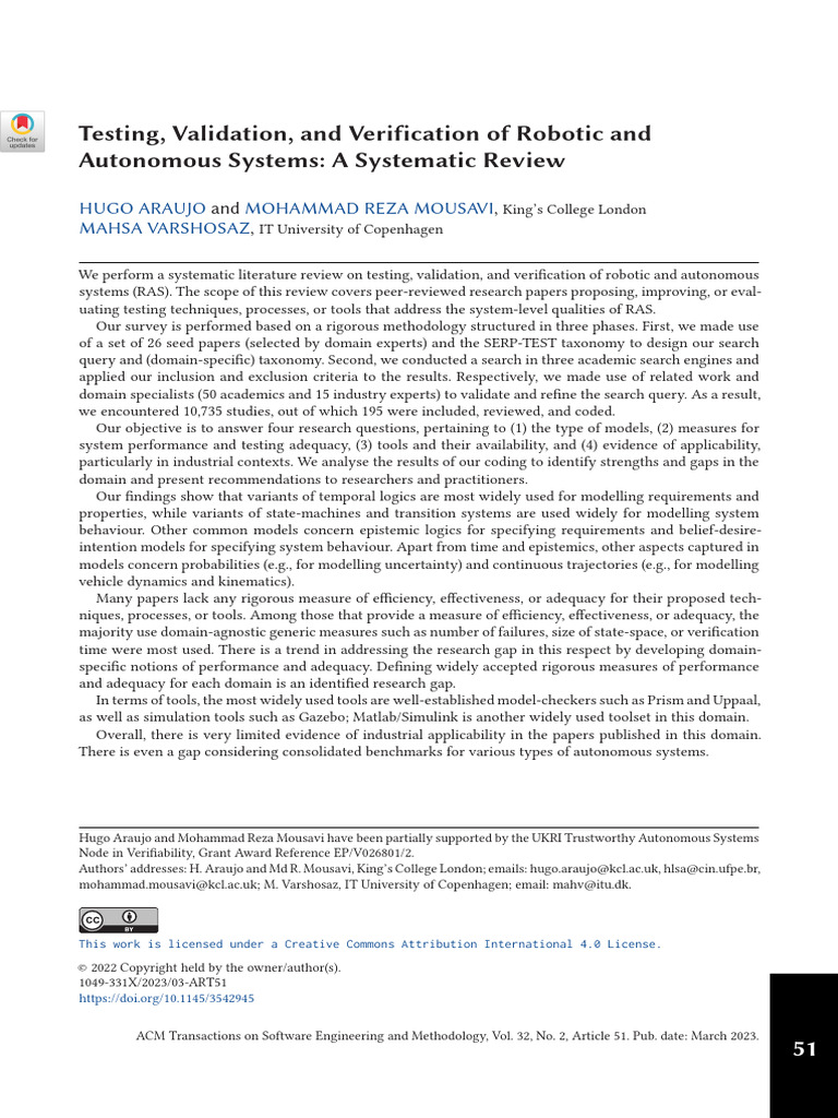 Testing Validation And Verification Of Robotic And Autonomous Systems A Systematic Review