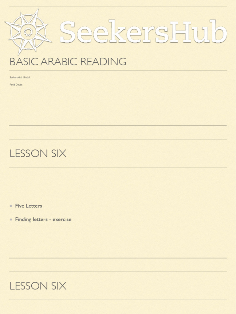 6 Shaykh Farid Dingle - Basic Arabic Reading - Lesson Six | PDF | Orthography | Collation
