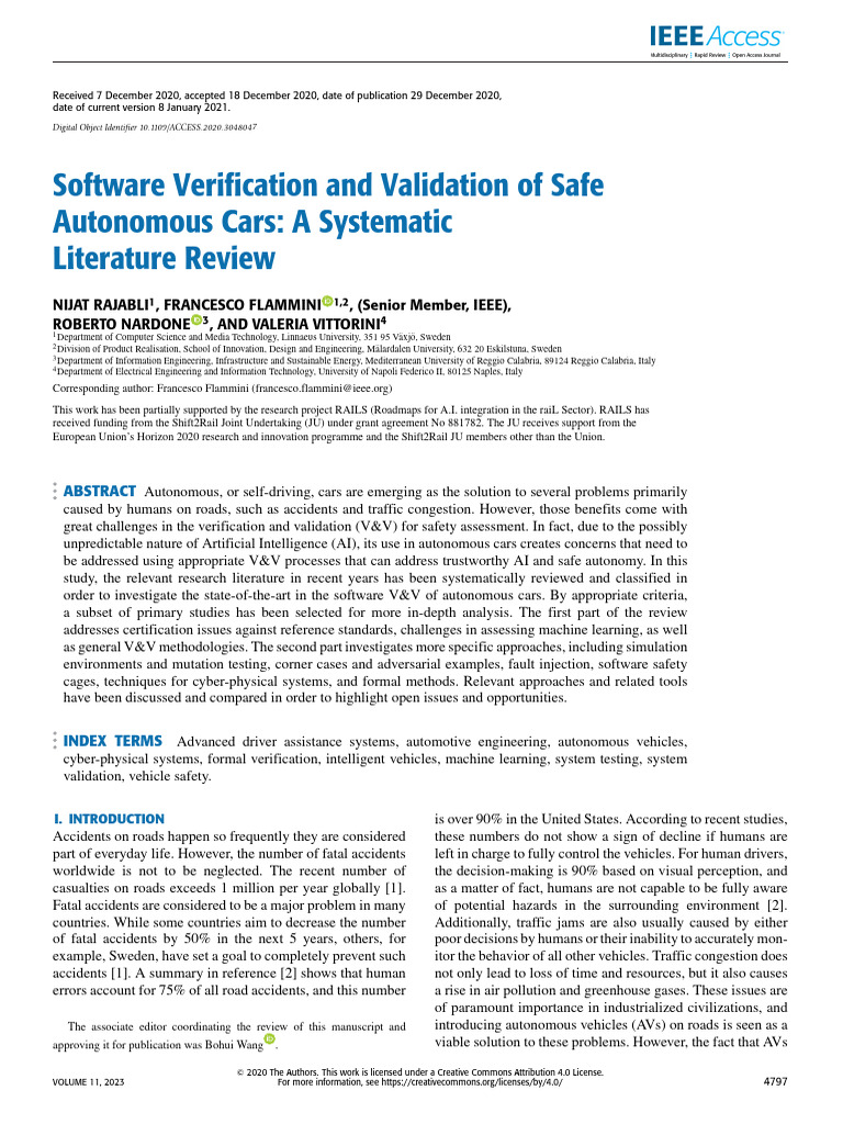 Software Verification and Validation of Safe Autonomous Cars - A Systematic Literature Review ...