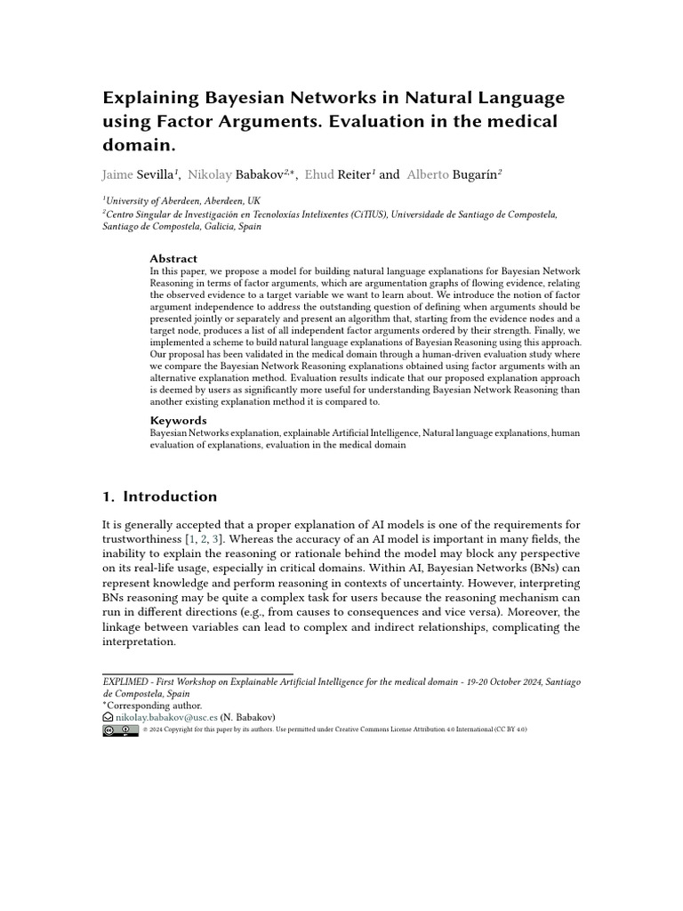 Explaining Bayesian Networks in Natural Language Using Factor Arguments. Evaluation in The ...
