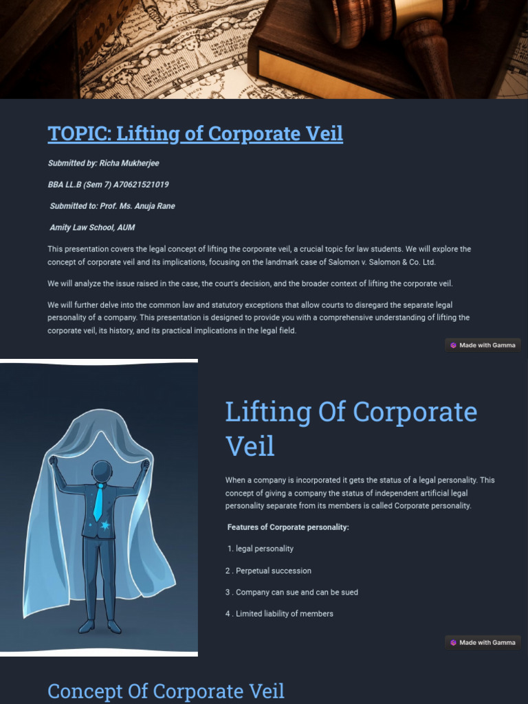 TOPIC Lifting of Corporate Veil | PDF | Piercing The Corporate Veil | Legal Liability