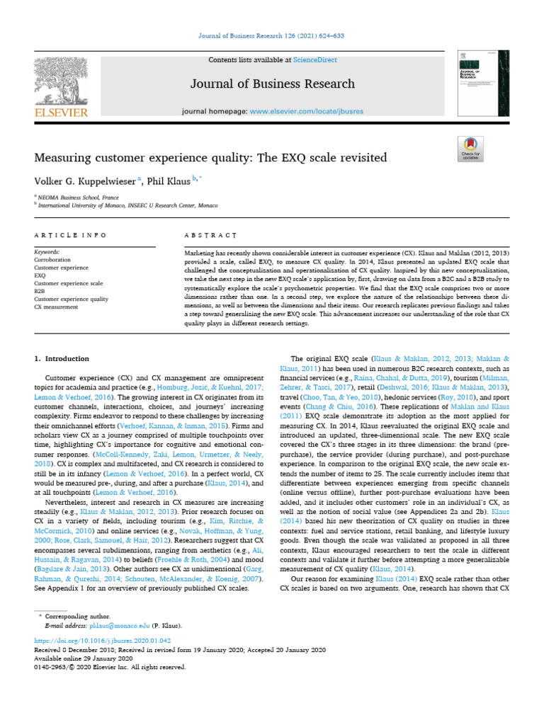 Measuring Customer Experience Quality The EXQ Scale Revisited | PDF ...