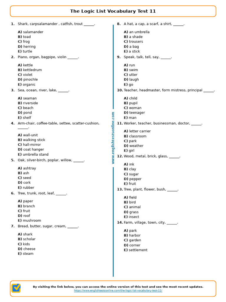 1655 - The Logic List Vocabulary Test 11 | PDF | Plants