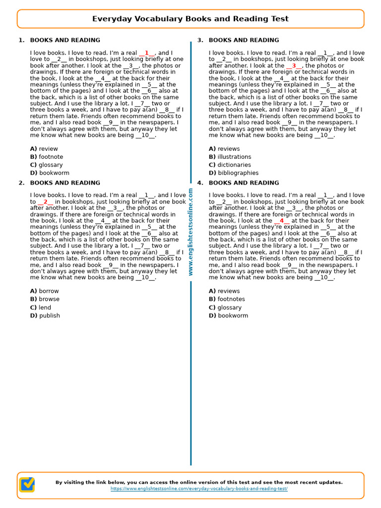 Everyday Vocabulary: Books & Reading | PDF | Books | Linguistics