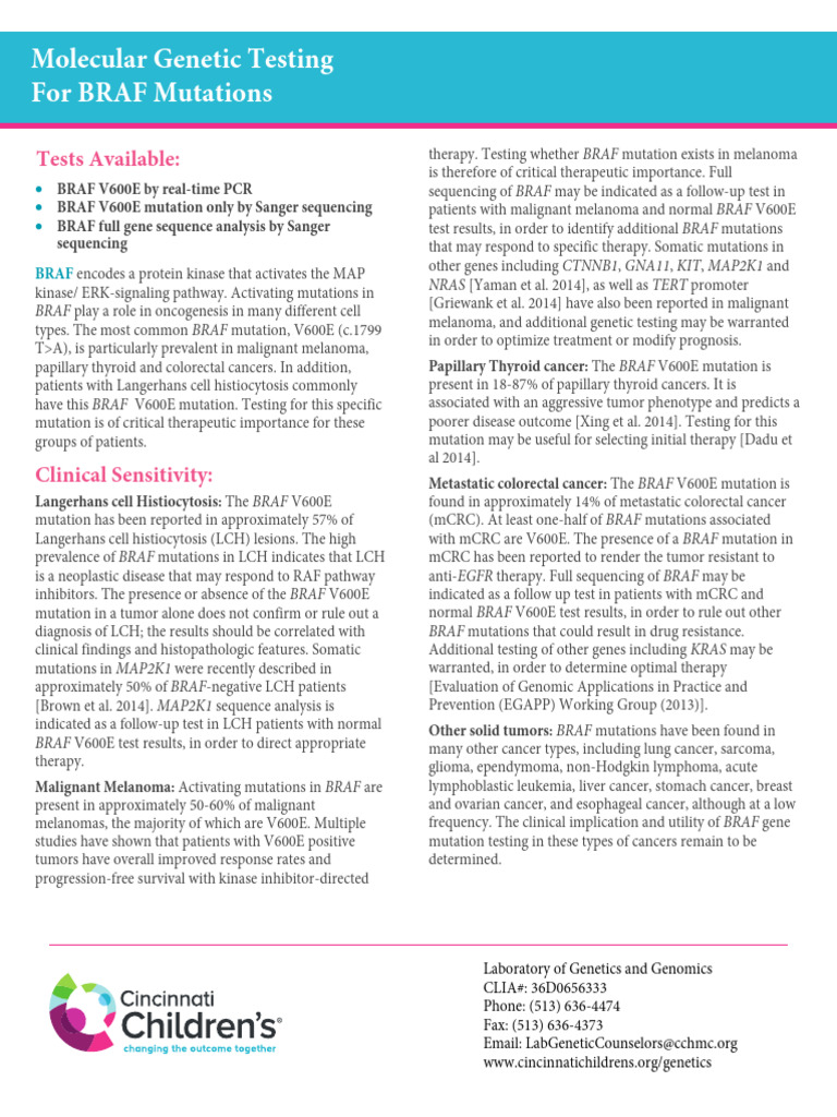 BRAF Mutation Analysis Test Information | PDF | Cancer | Mutation