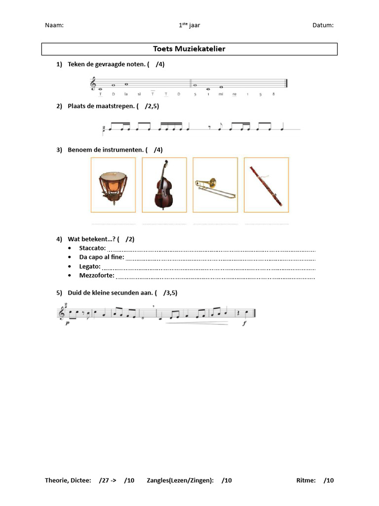 Toets Muziekatelier 1ste Jaar | PDF