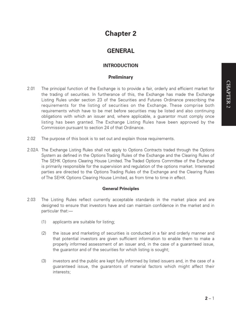 HK Listing Rules Chapter 2 | PDF | Securities (Finance) | Stocks