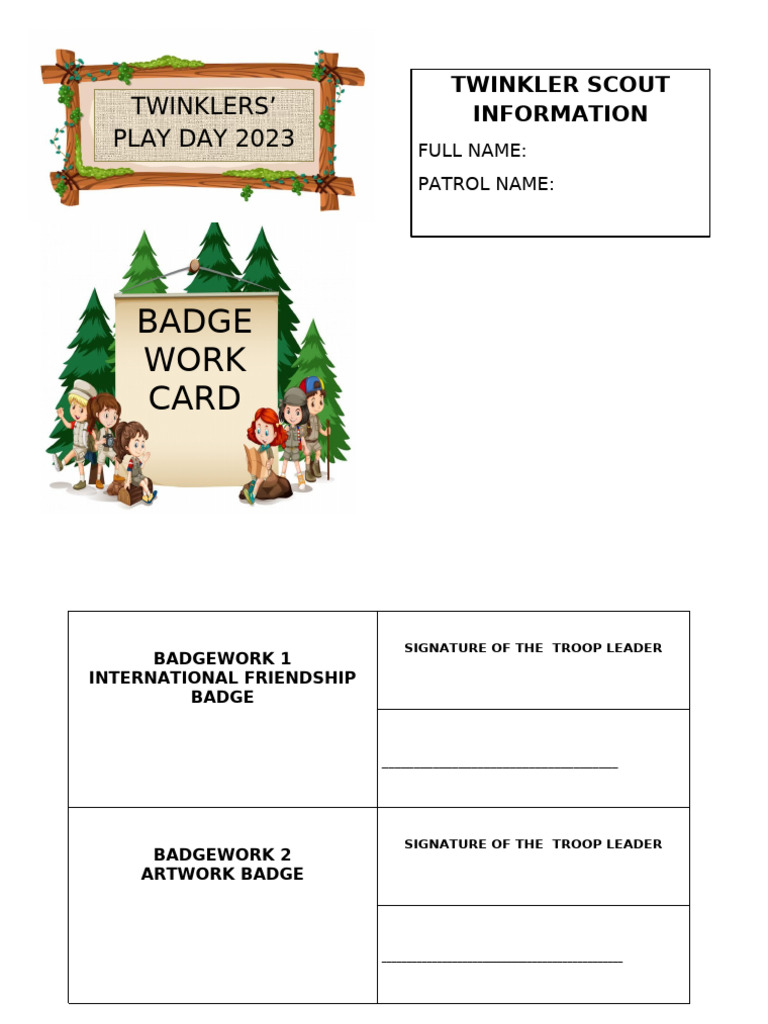 Badge Work Card | PDF | Games & Activities
