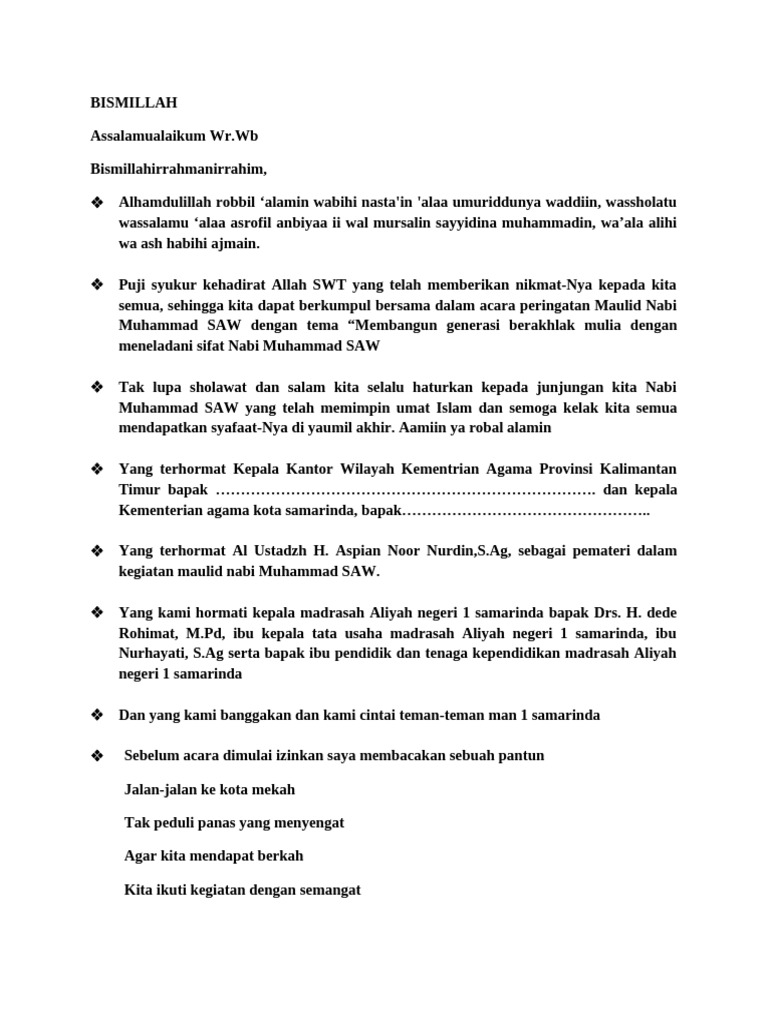 Teks Mc Maulid Nabi b Indo | PDF
