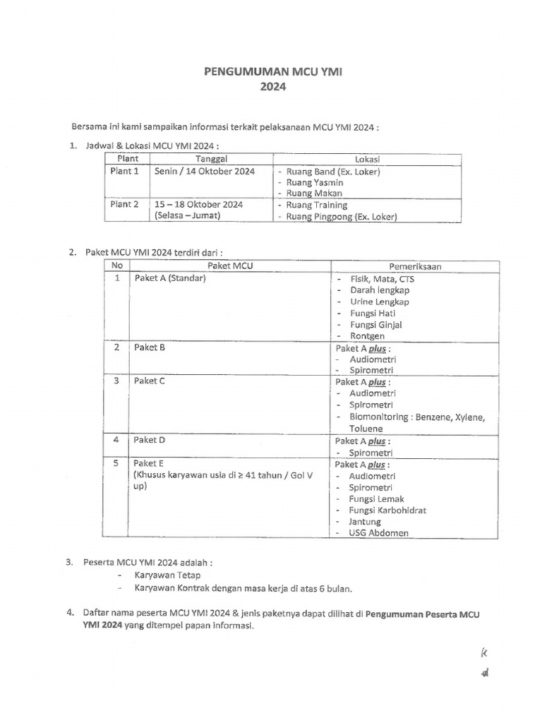 Pengumuman MCU 2024 | PDF