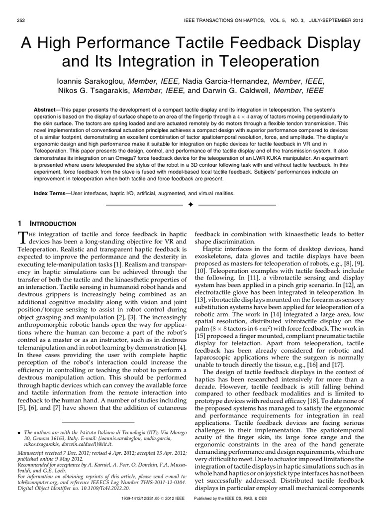A High Performance Tactile Feedback Display and Its Integration in ...
