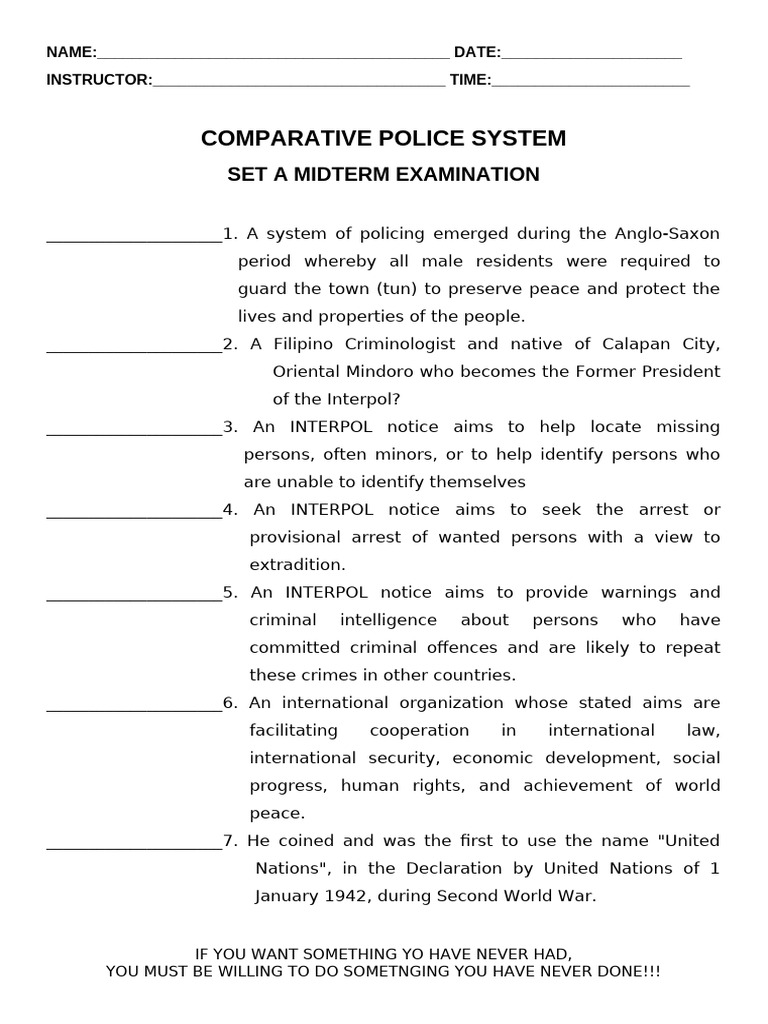 Exam Midterm Lea 2 (SET B) | PDF | Police | Crimes