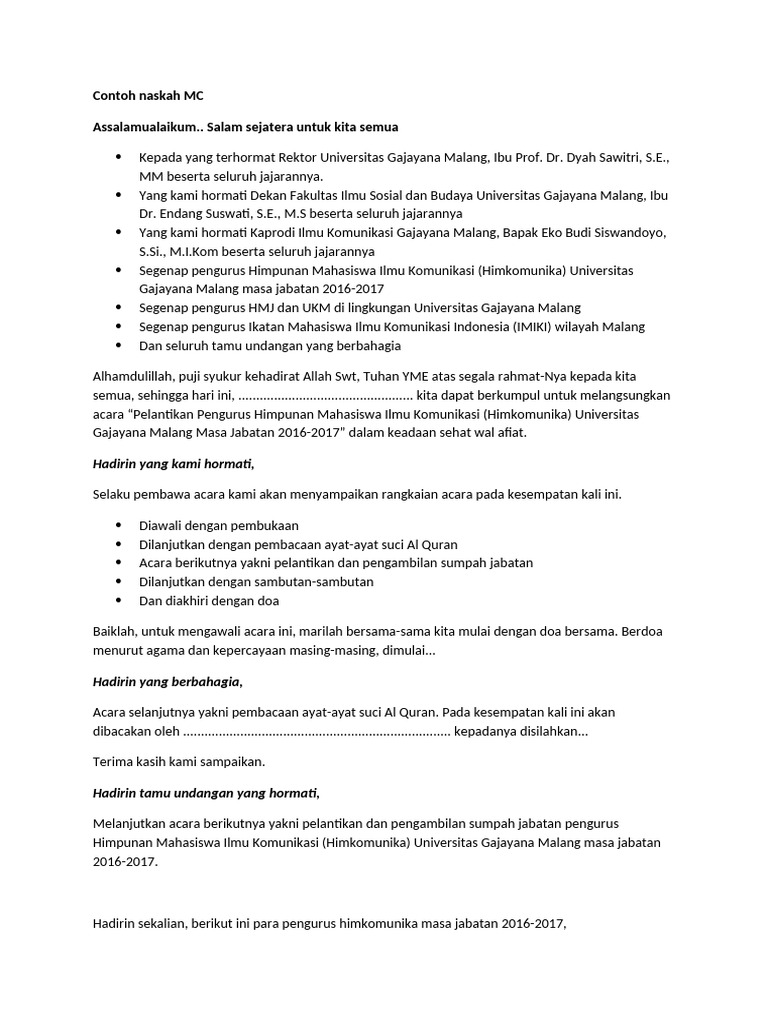 Contoh Naskah MC | PDF