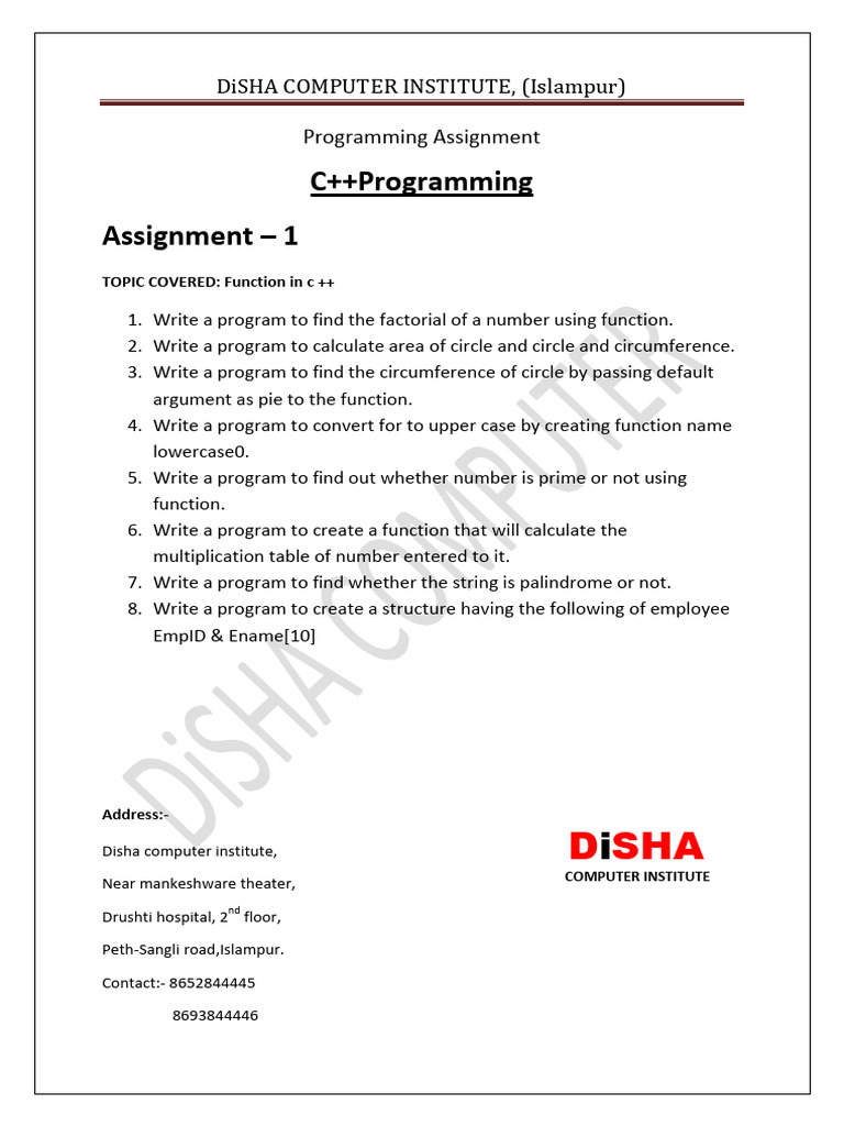 CPP Assignment | PDF | Constructor (Object Oriented Programming) | Programming
