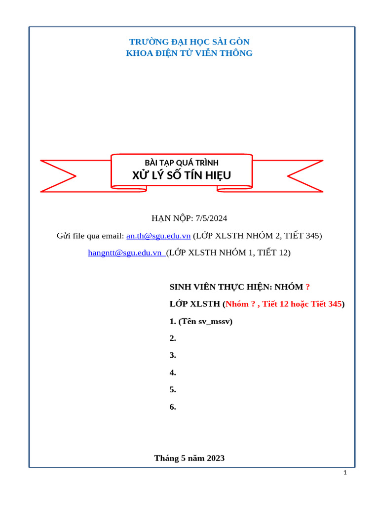 De Baitap Quatrinh XULYSOTINHIEU hk2 2023 2024 Revised | PDF
