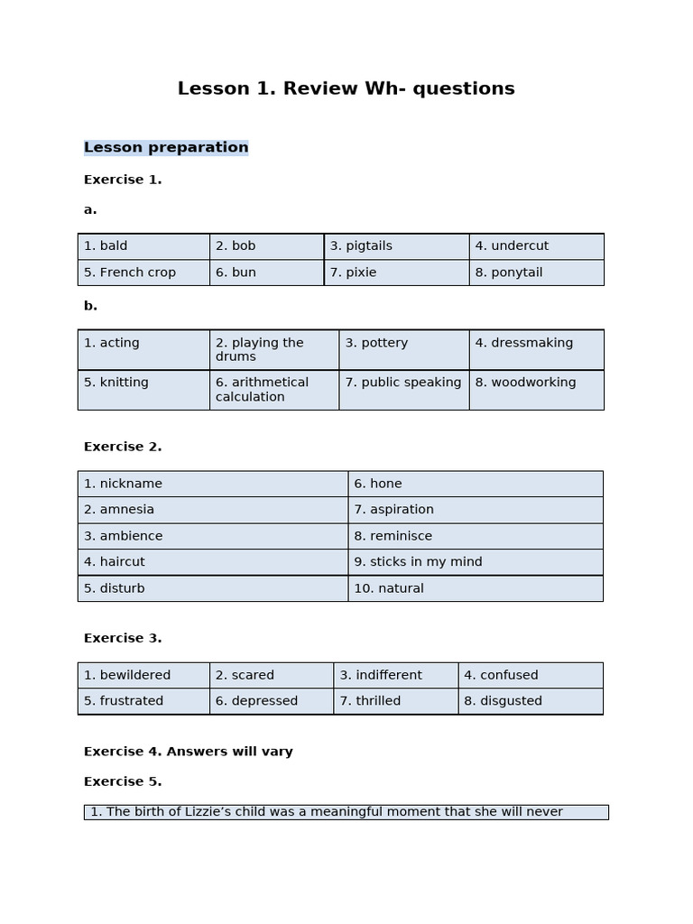 Wh- Questions and Exercises Guide | PDF | Career & Growth