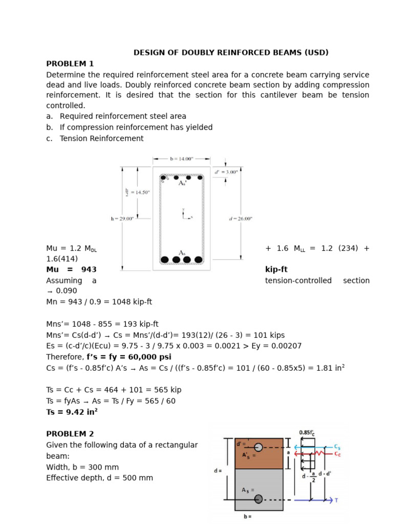 Design of Doubly Reinforced Beams | PDF | Beam (Structure) | Reinforced ...